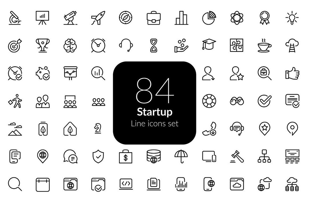 84 Line Drawing Icons Set SVG, EPS, PNG, Affinity Designer, Ai, Psd ...