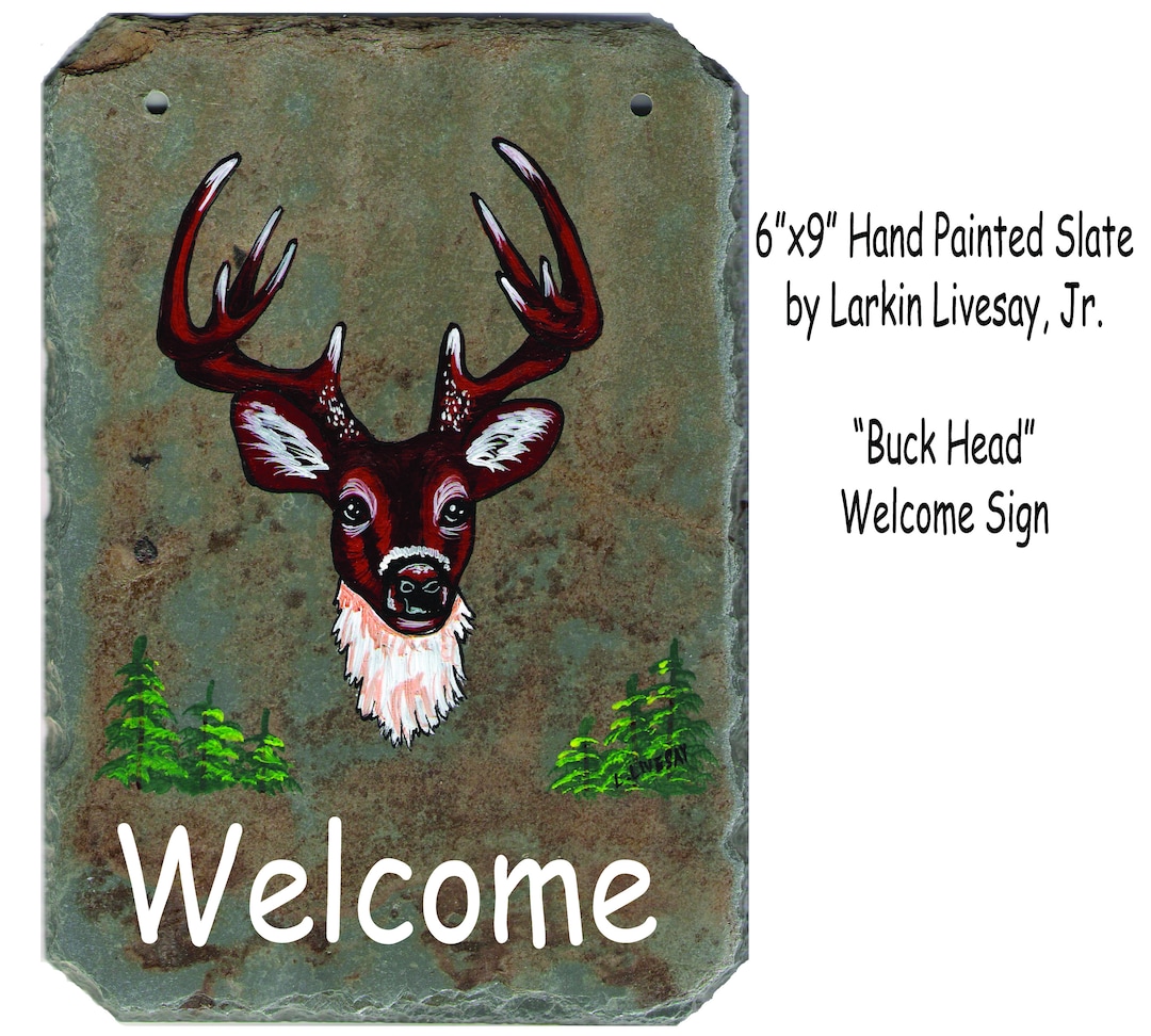 HAND PAINTED Slate - Buck Head Welcome Sign / Handpainted in USA - Etsy