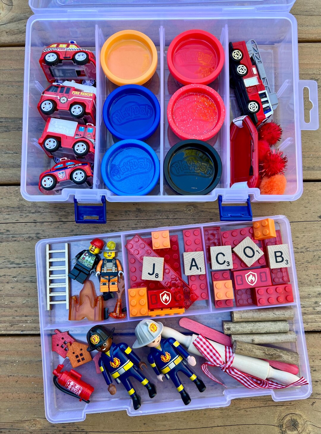 Firefighter Busy Box: Sensory Play Kit With Play-doh, Figures - Etsy