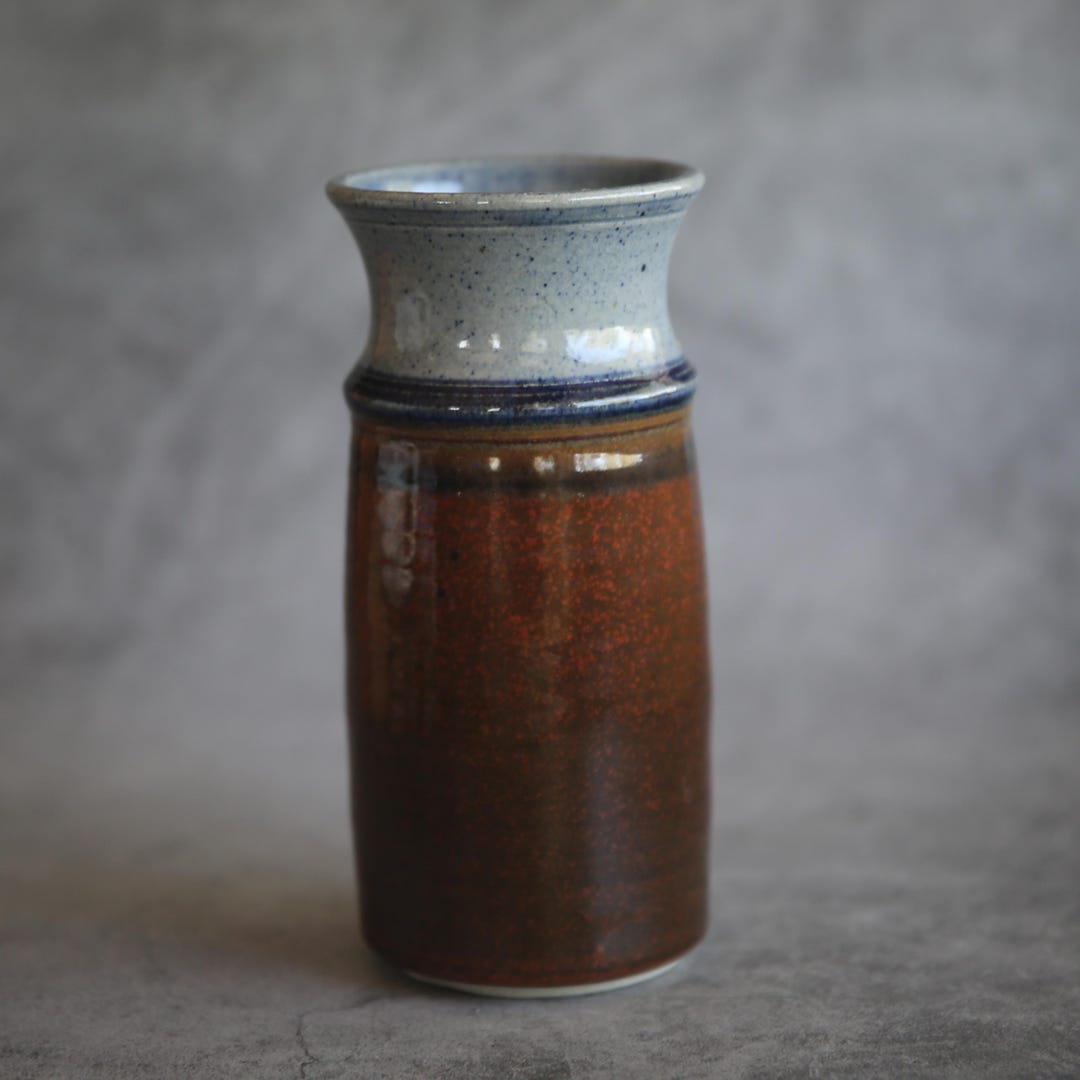 Blue and Brown Bud Vase Artist Signed Piece - Etsy