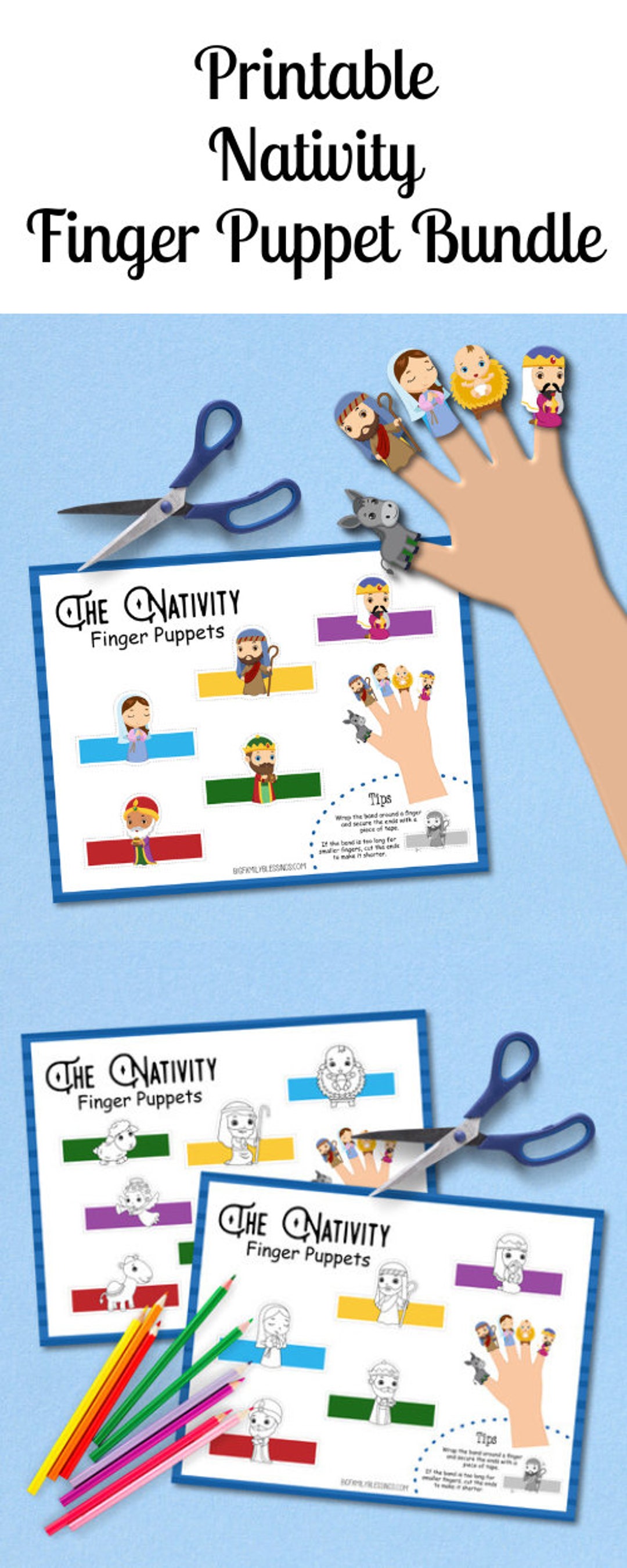 Bundle of Printable Nativity Finger Puppets - Sets of Both Full Color ...