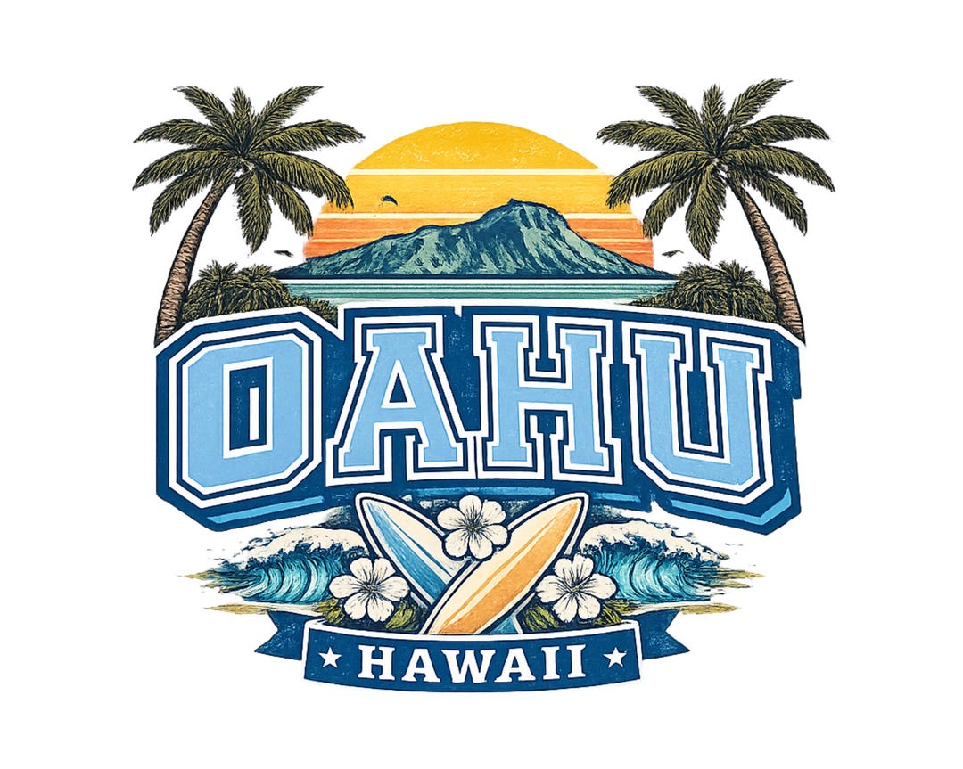 Oahu Hawaii Surf Shirt - Vintage Collegiate Style Island Tee - Etsy