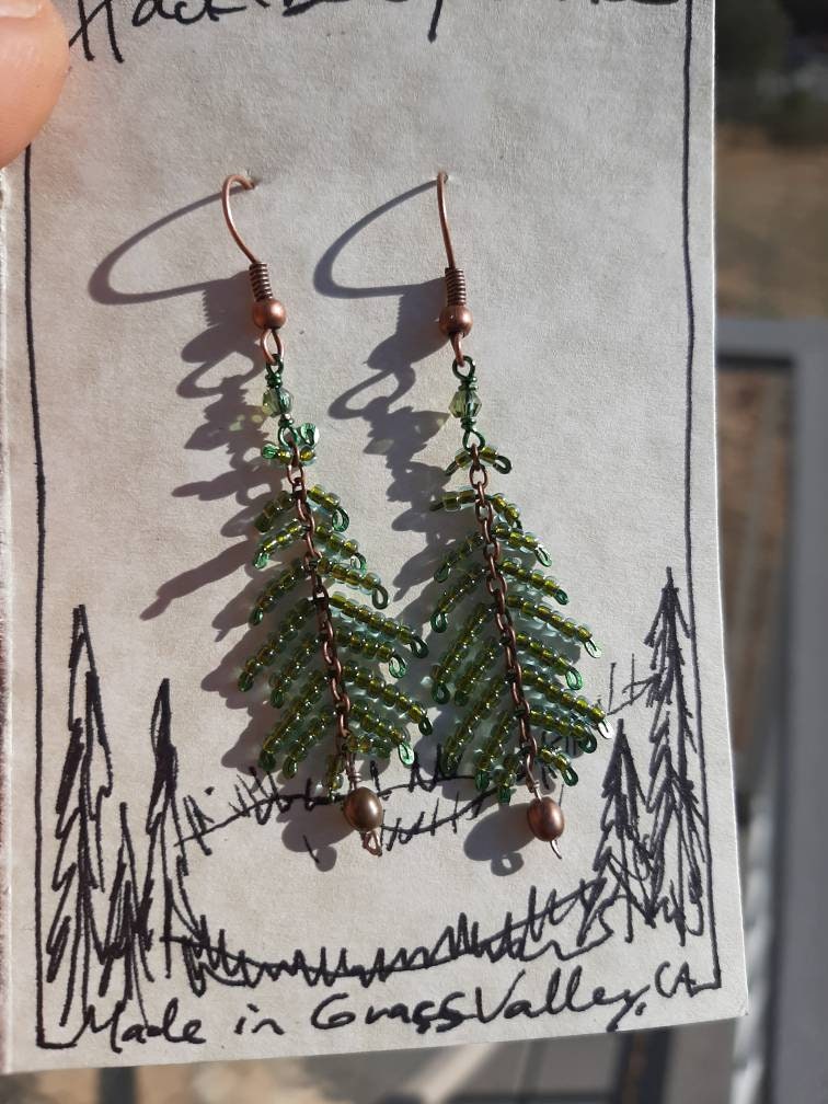 Beaded Pine Tree Earrings: Evergreen Christmas Conifers - Etsy