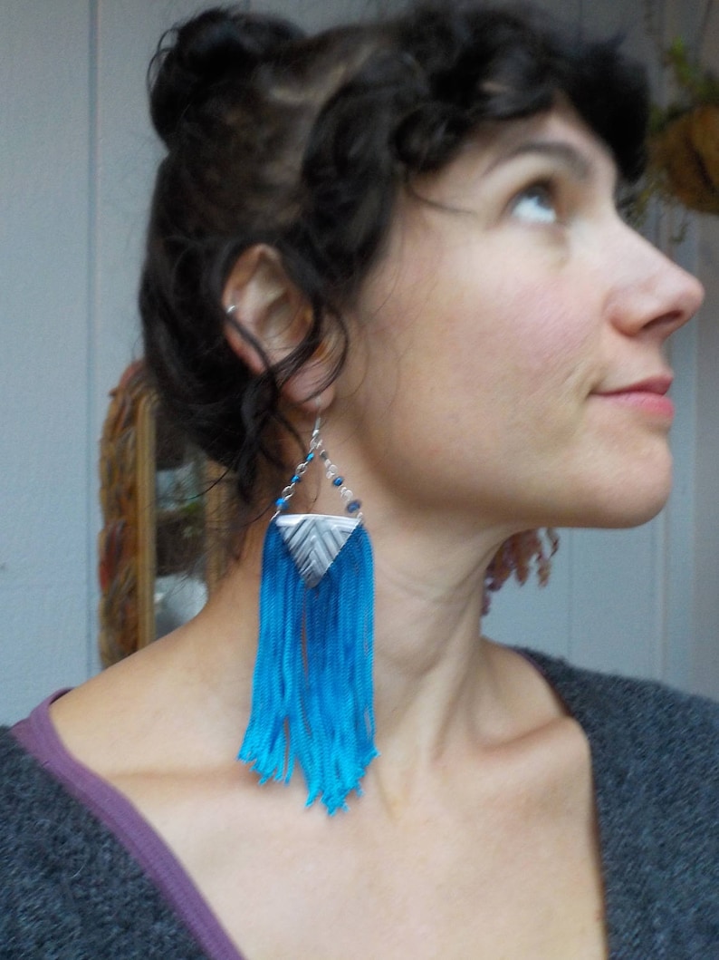 Blue Long Fringe Earrings Bohemian-shoulder Dusters - Etsy
