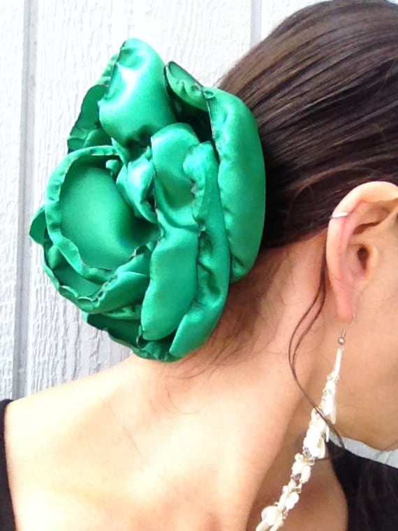 Emerald Green GIANT Flower flamenco Hair Clip pin Rose belly Dance tango Flower Day of the Dead Freed Kelly Green Etsy