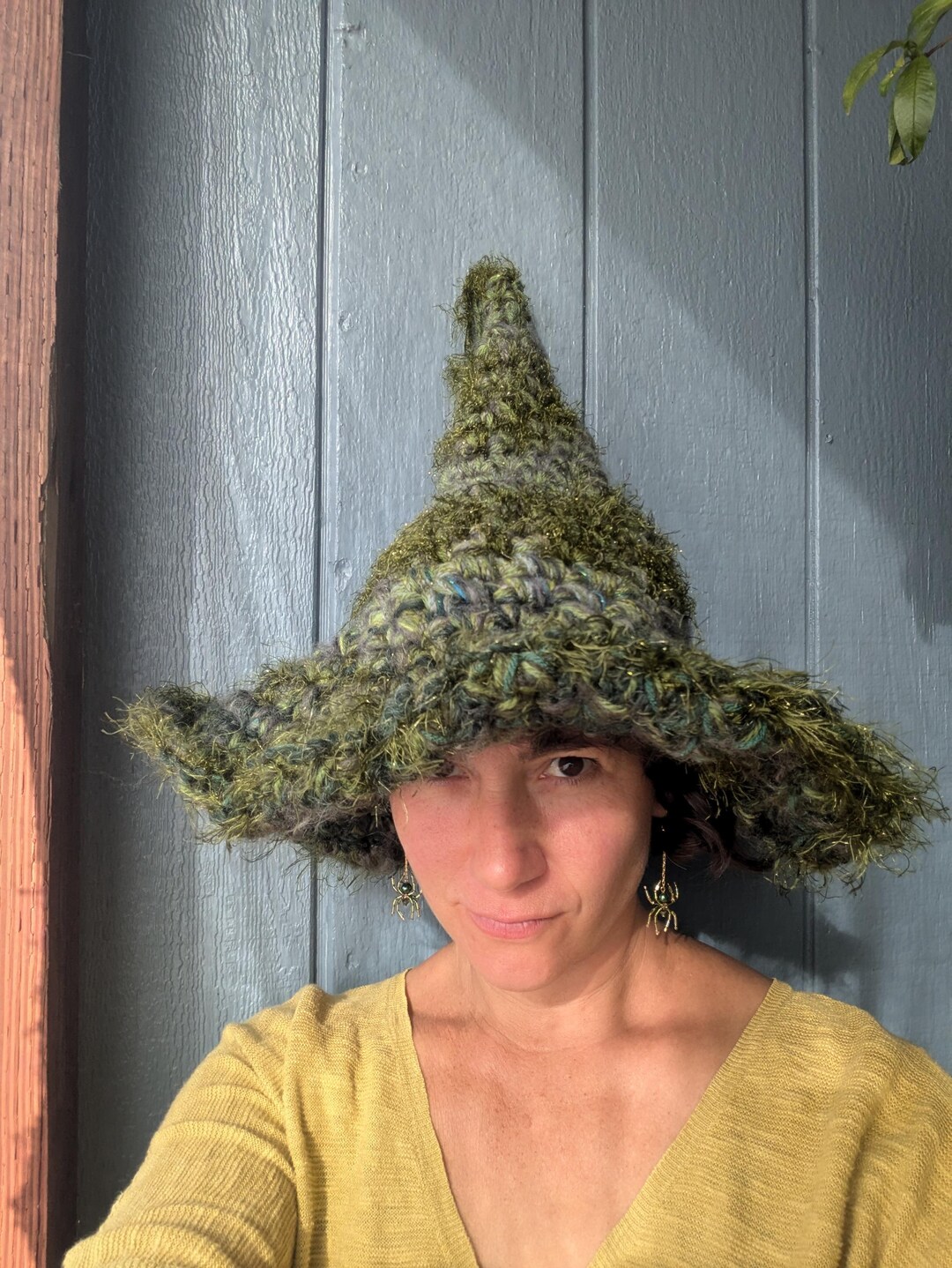 Green Witch Crocheted Hat Multicolored Green Winter Hat. One of a Kind ...
