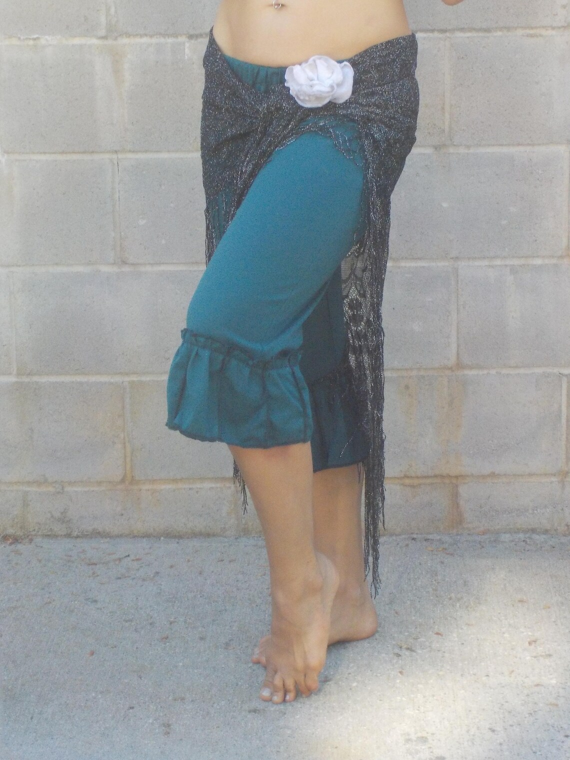 Turquoise Bloomers Ruffle Pants Cotton Blend Knit Upcycled - Etsy