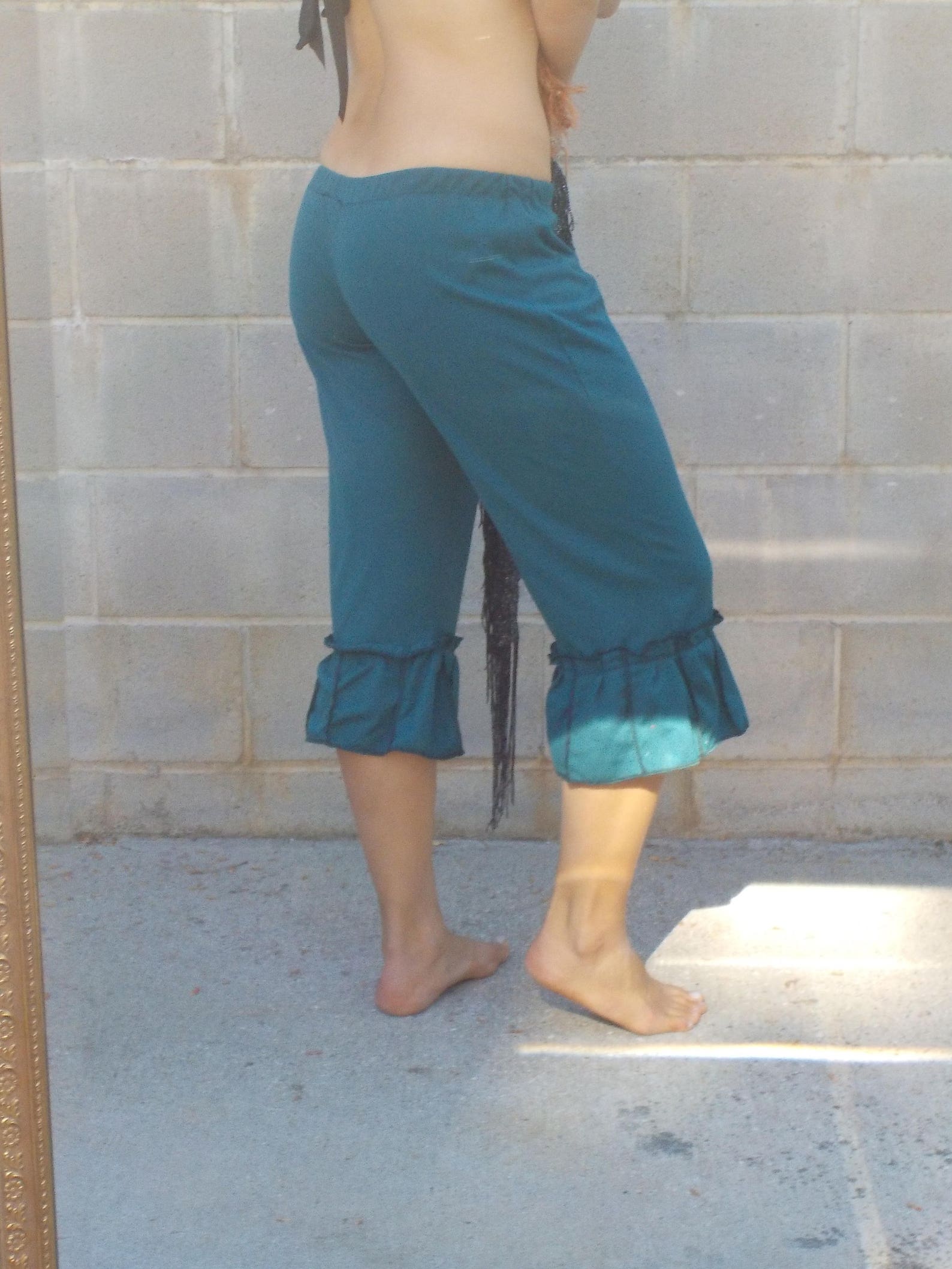 Turquoise Bloomers Ruffle Pants Cotton blend knit Upcycled | Etsy