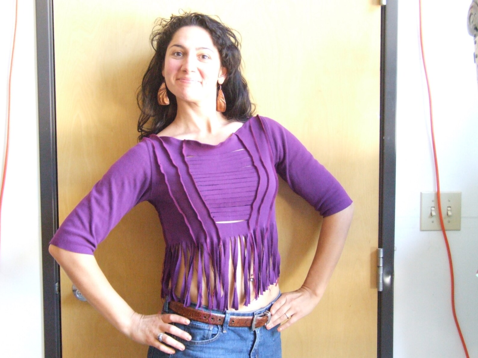 Purple Fringed Top cotton Dance Shirt Practice Shirt - Etsy