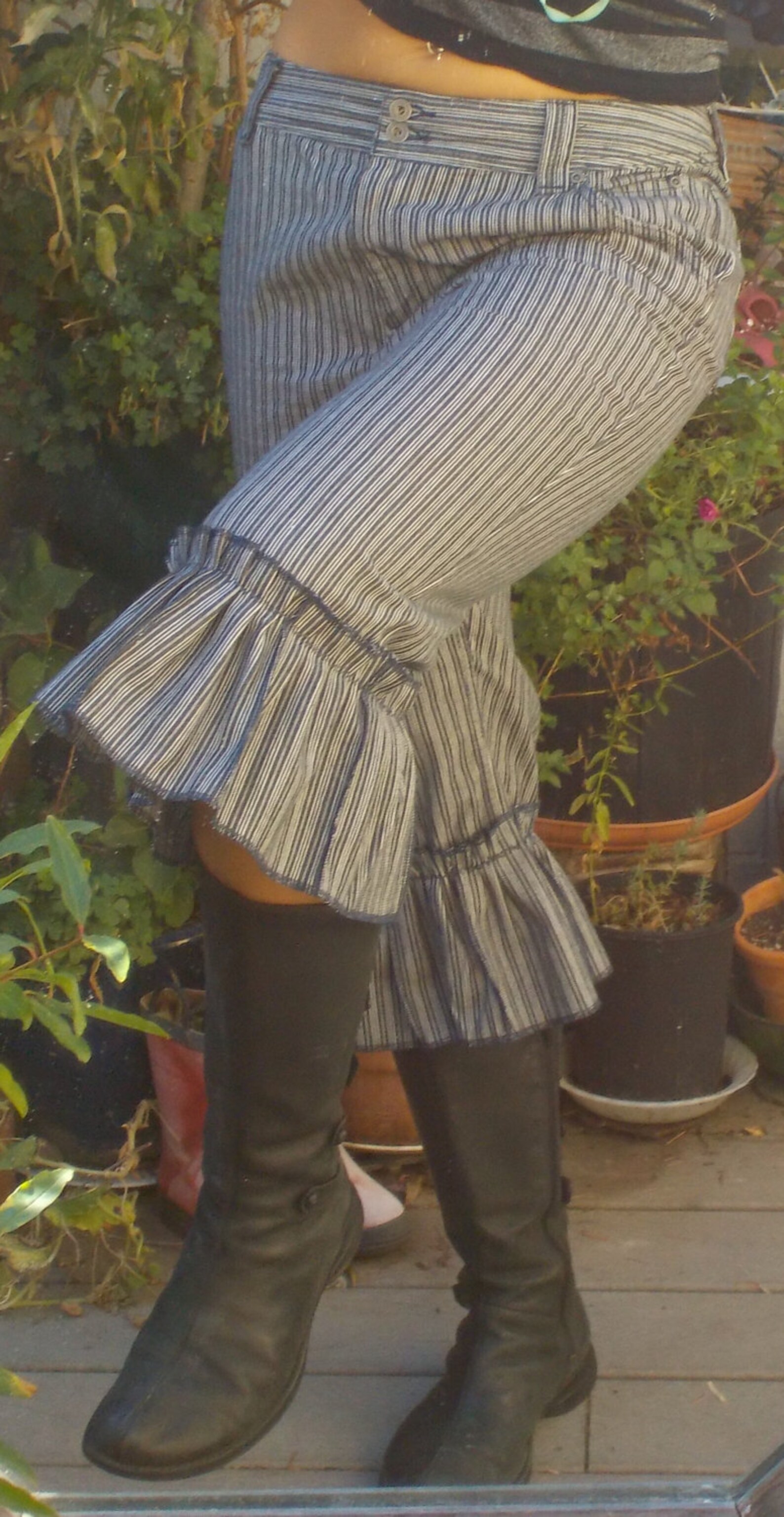 Eco Ruffle Pants Navy and White Pin-stripe Upcycled Trousers - Etsy