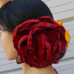 Tomato Red GIANT Flower Flamenco Hair Clip-pin Neon Orange Belly Dance ...