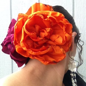 Tangerine Orange GIANT Flower Flamenco Hair Clip-pin Belly Dance Tango ...