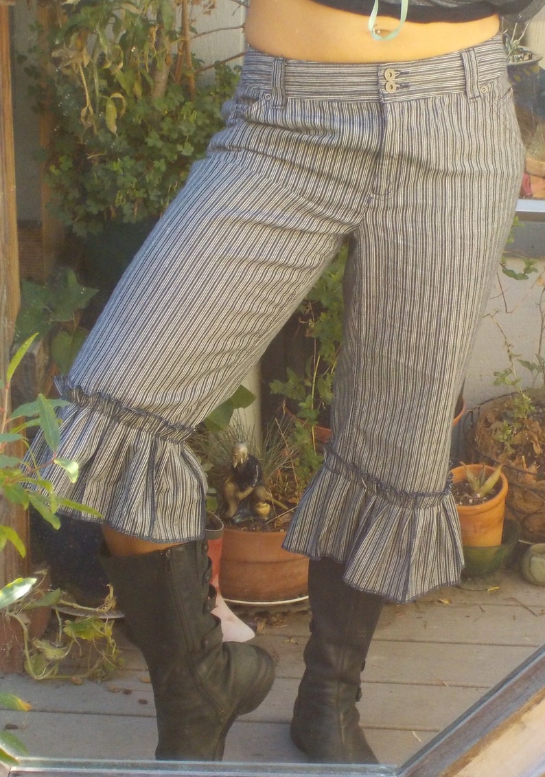 Eco Ruffle Pants Navy and White Pin-stripe Upcycled Trousers - Etsy