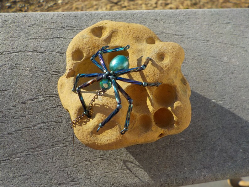 Dark Turquoise Spider Earrings Beaded Spider Pearl Spider - Etsy