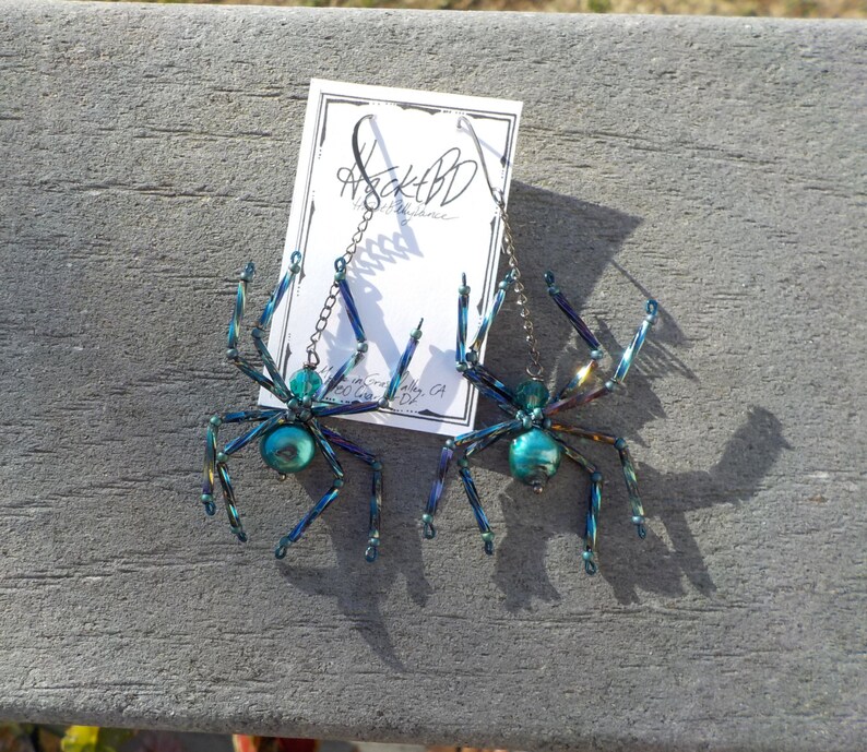 Dark Turquoise Spider Earrings Beaded Spider Pearl Spider - Etsy