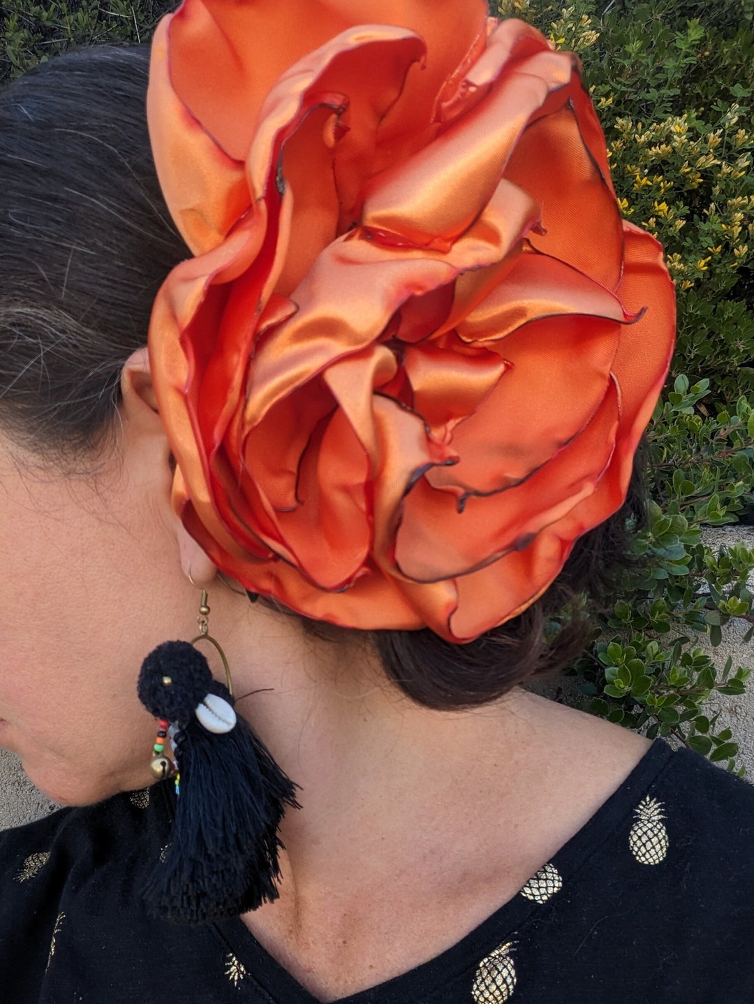 Satin Orange GIANT Flower - Flamenco Hair Clip-pin - Belly Dance ...