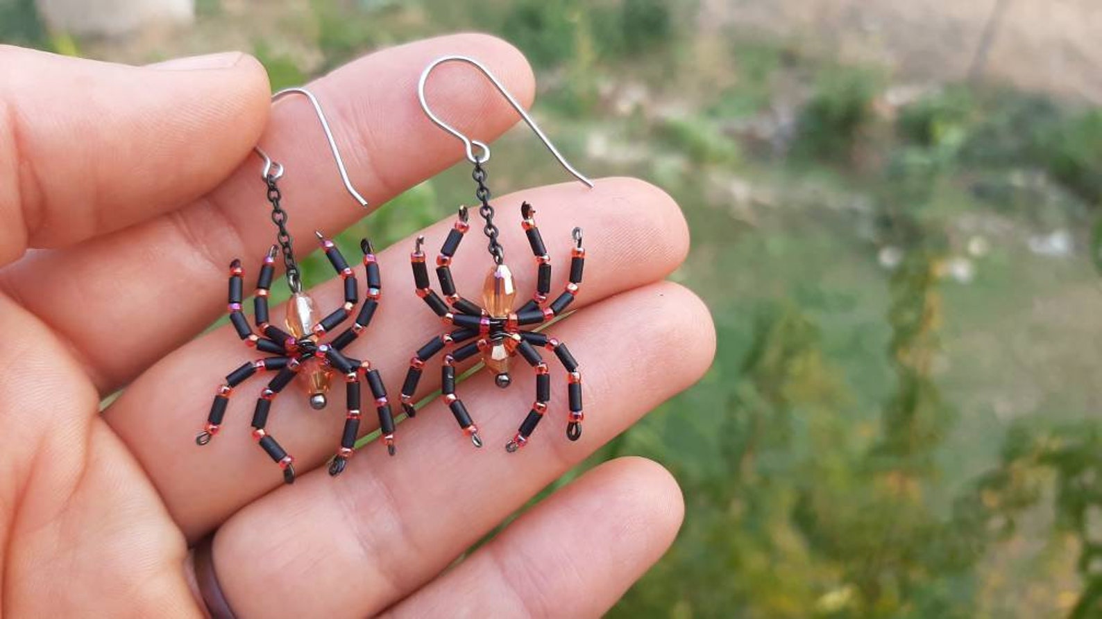 Tiny Orange and Black Baby Spider Earrings Beaded Spider - Etsy