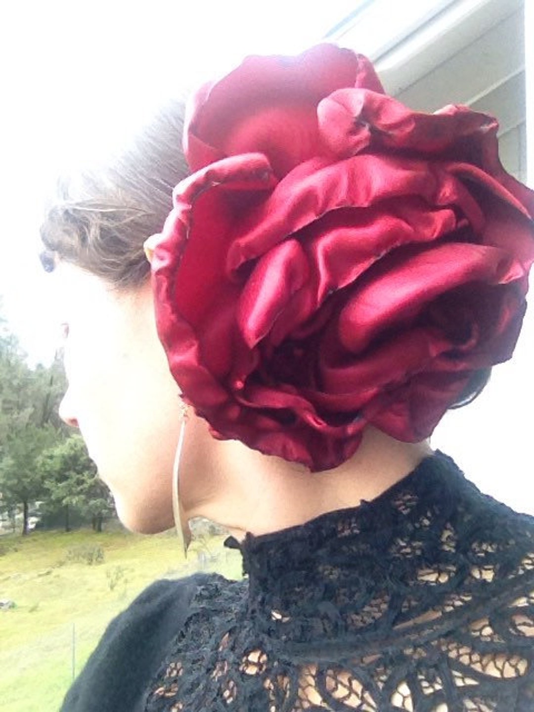 Cranberry Red Flower GIANT Hair Clip - Bellydance Hair Accessory ...