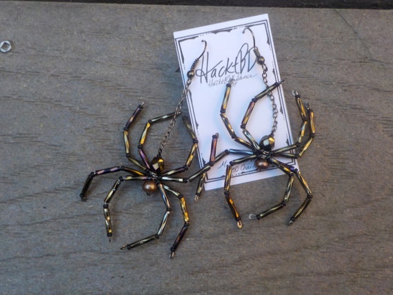 Brown Recluse Spider Earrings Beaded Spider Halloween Witch | Etsy