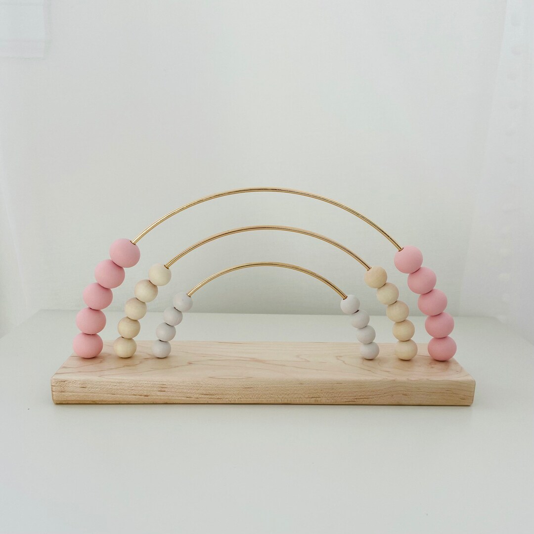 Wooden Rainbow Abacus Pink Natural Wood Nursery and Kids Room Decor ...