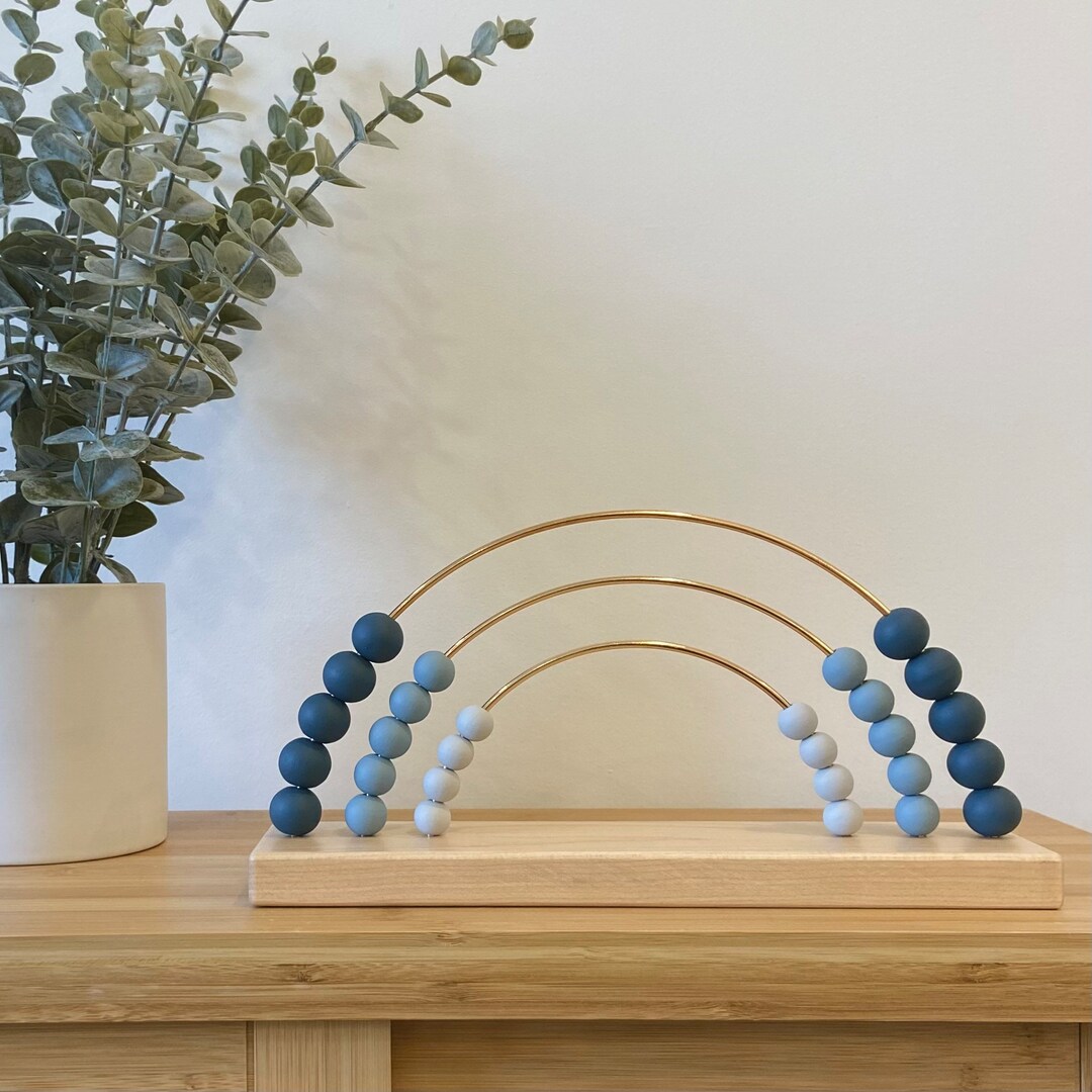 Wooden Rainbow Abacus - Blue - Nursery and Kids Room Decor - Natural ...