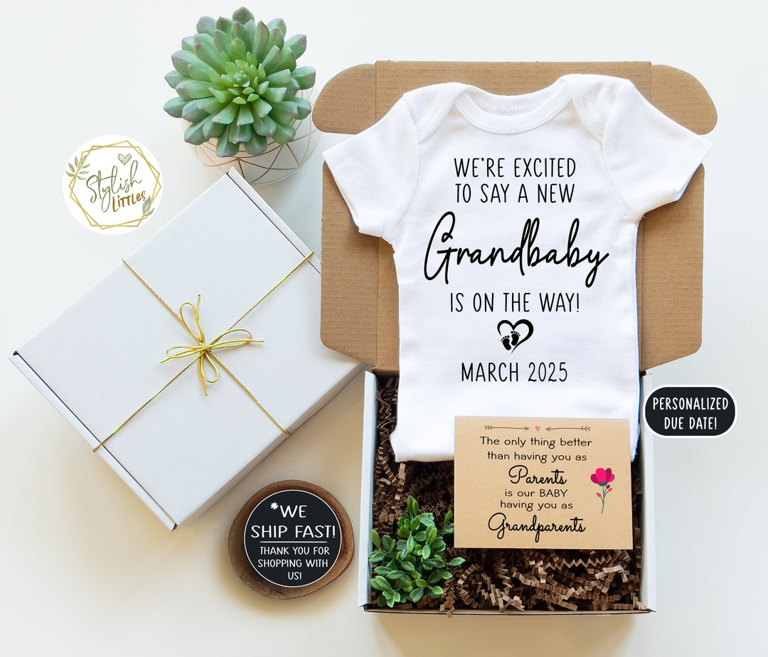 Grandbaby on the Way Baby Announcement Onesie® GIFT BOX a Personalize ...