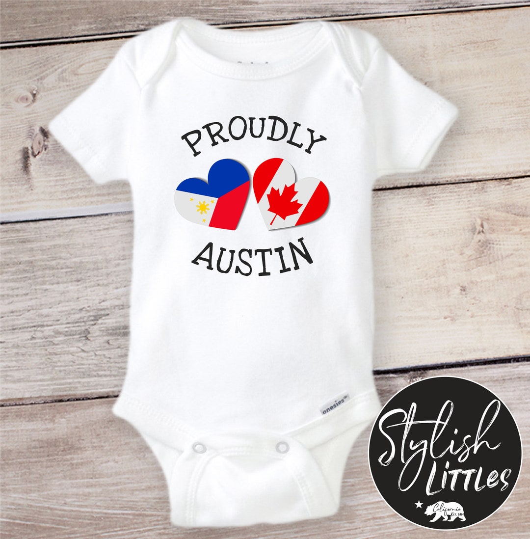 Custom Name Country Pride Baby Onesie®, Ethnicity Heart Flags Kids ...