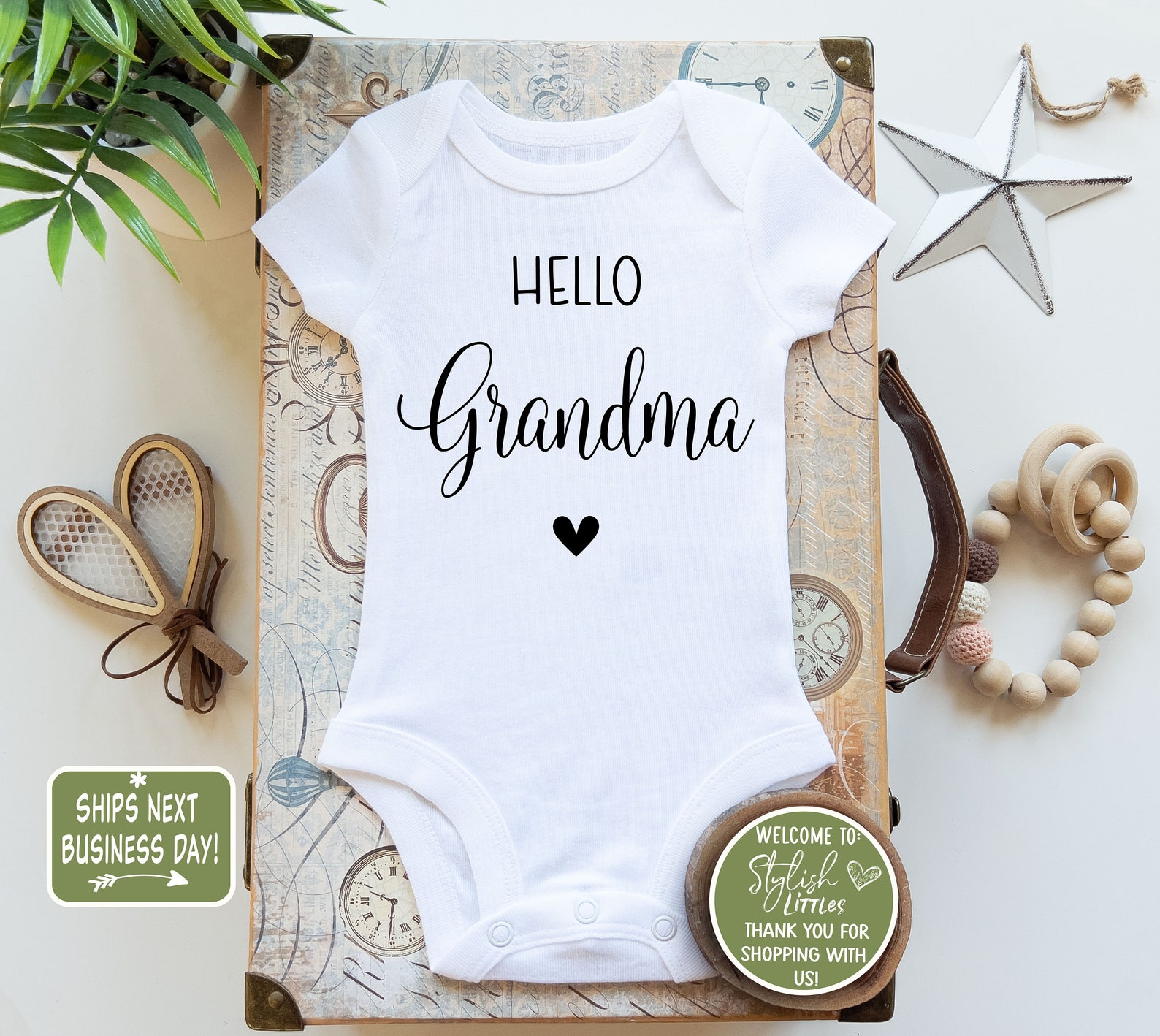 Hello Grandma GIFT BOX Baby Announcement Onesie® Bodysuit a - Etsy