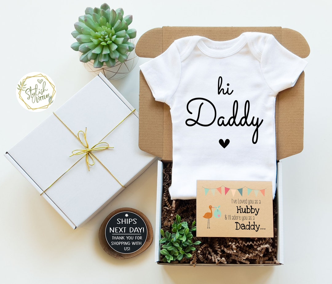 Hi Daddy Pregnancy Announcement Baby Onesie® Gift Box for Husband Hubby ...