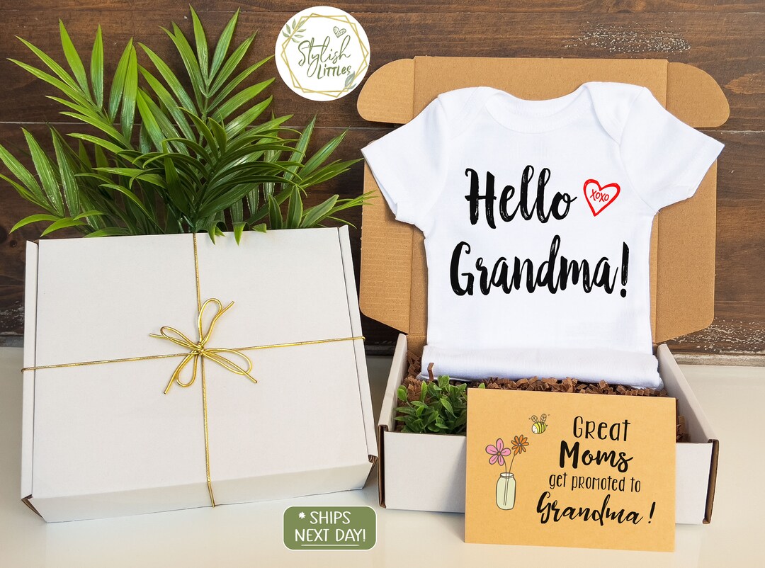 Hello Grandma Pregnancy Announcement Baby Onesie® in a Gift Box a ...