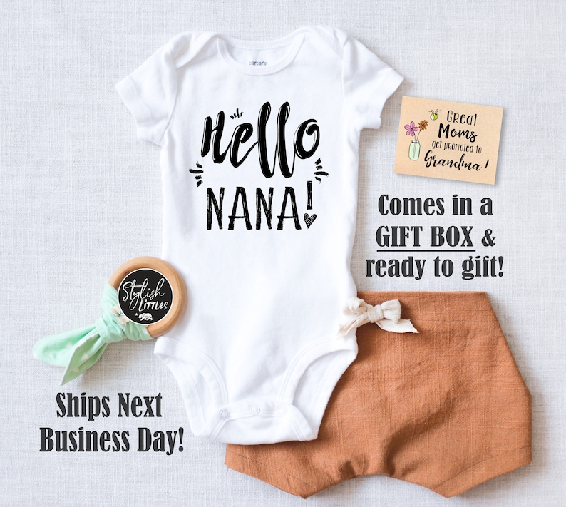Pregnancy Baby Announcement Onesies® Hello Nana Baby Reveal | Etsy