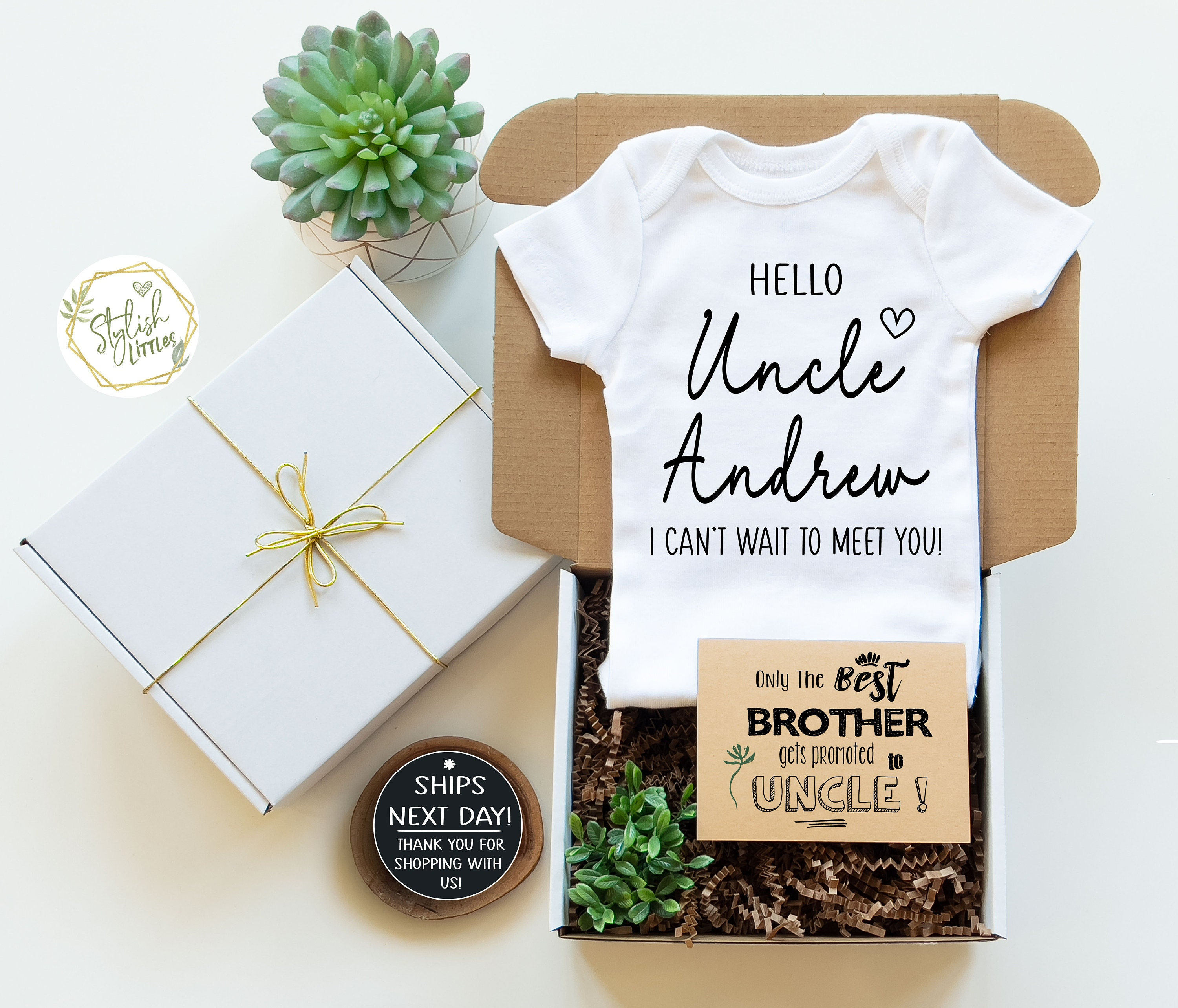 Hello Uncle GIFT BOX Personalize Pregnancy Announcement Onesie ...