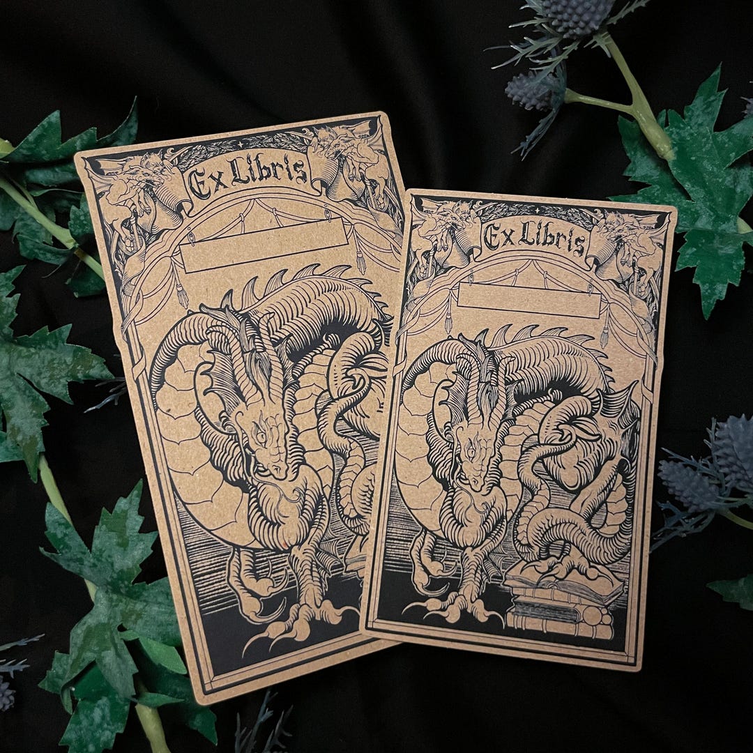 EX LIBRIS Bookplate Stickers With Dragon or Rabbit, Book Bookworm Cute ...
