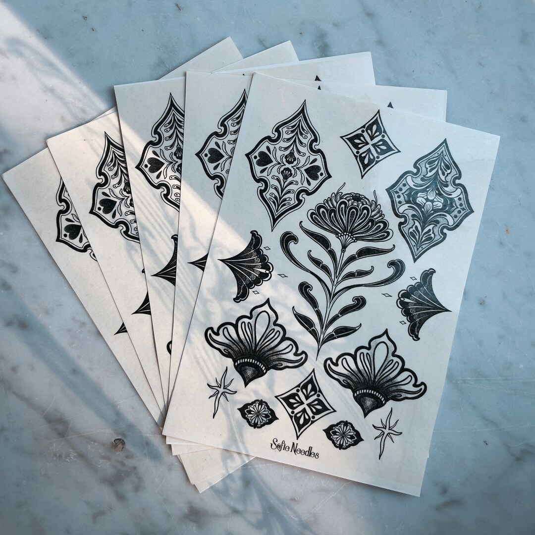 Ornamental Blackwork Tattoo Transfers Flash, Temporary, Rub Off, Wash ...