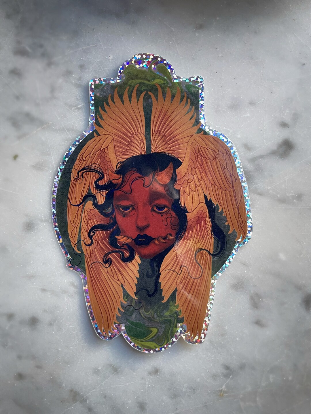 Little Seraphim Demon Multicoloured Glitter Effect Vinyl Sticker - Etsy