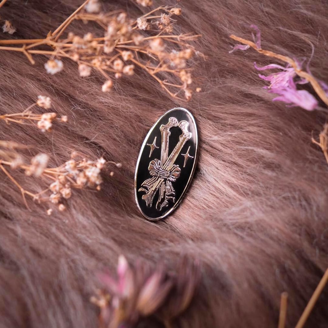 Memento Mori - Bone Bundle Pin: Silver Enamel Gothic Lapel Pin, Dark ...