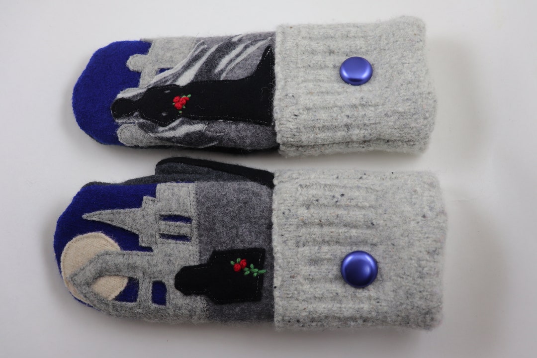 MEDIUM Upcycled Sweater Mittens Cemetery Graveyard - Etsy