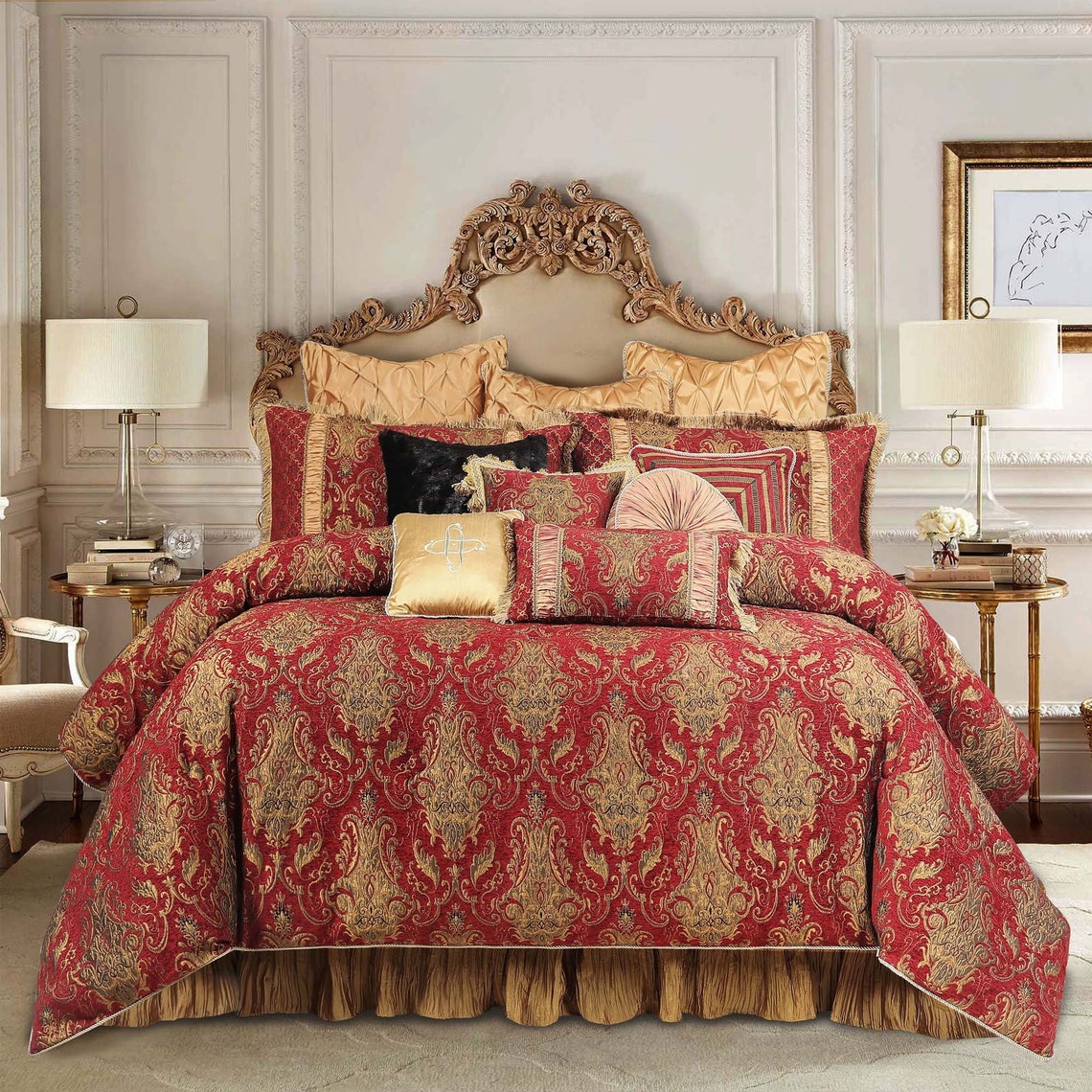 Florence Comforter Set 12/13 Pcs Luxury Damask Bedding Set - Etsy