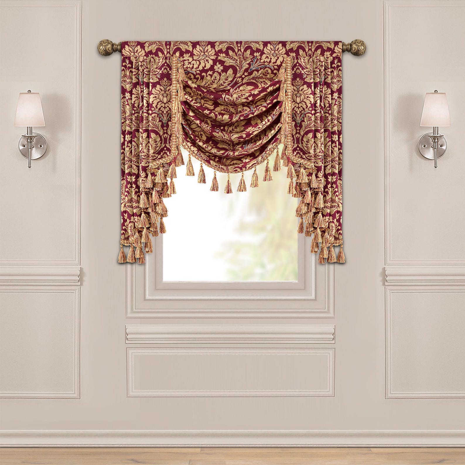 Lafaye Swag Valance- Traditional Waterfall Valance for Windows- Red ...