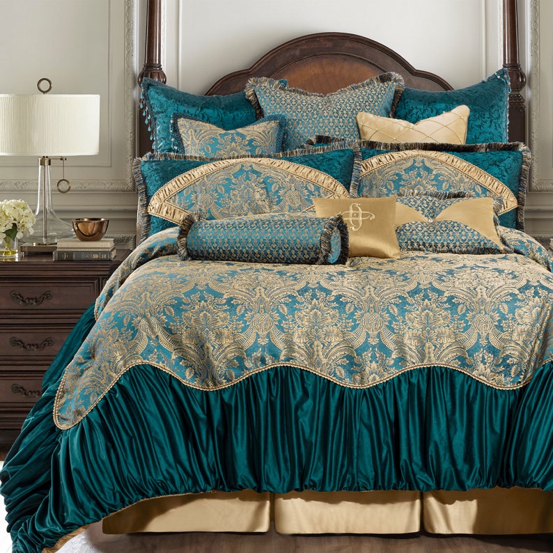 Noble Comforter Set 11/12 Pcs Luxury Damask Bedding Set Bed - Etsy