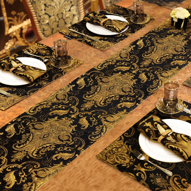 Black Florence Table Runner Luxury Table Runner With Tassels - Etsy