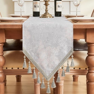 Oslo Table Runner Jacquard Table Runner With Tassels for Table ...