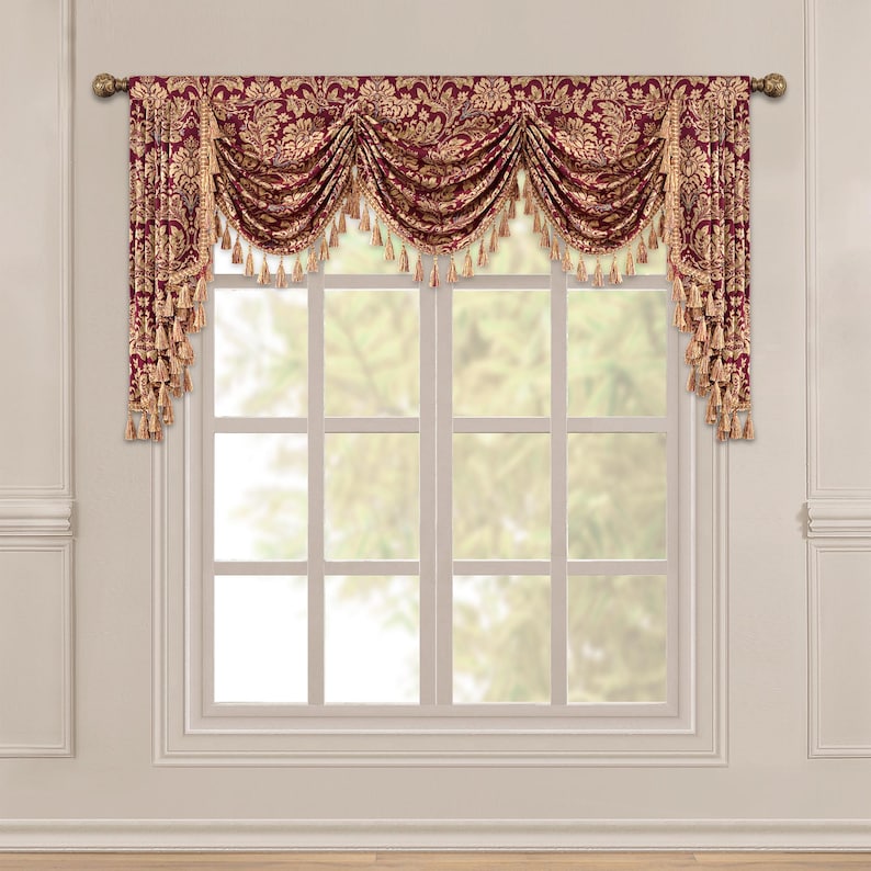 Lafaye Swag Valance- Traditional Waterfall Valance for Windows- Red ...