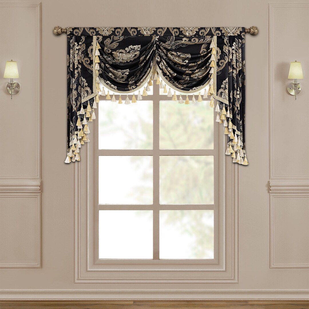 Municy Swag Valance- Traditional Waterfall Valance for Windows- Black ...