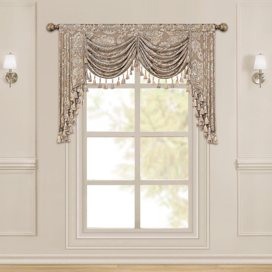 Coffee Seville Swag Valance- Traditional Waterfall Valance for Windows ...