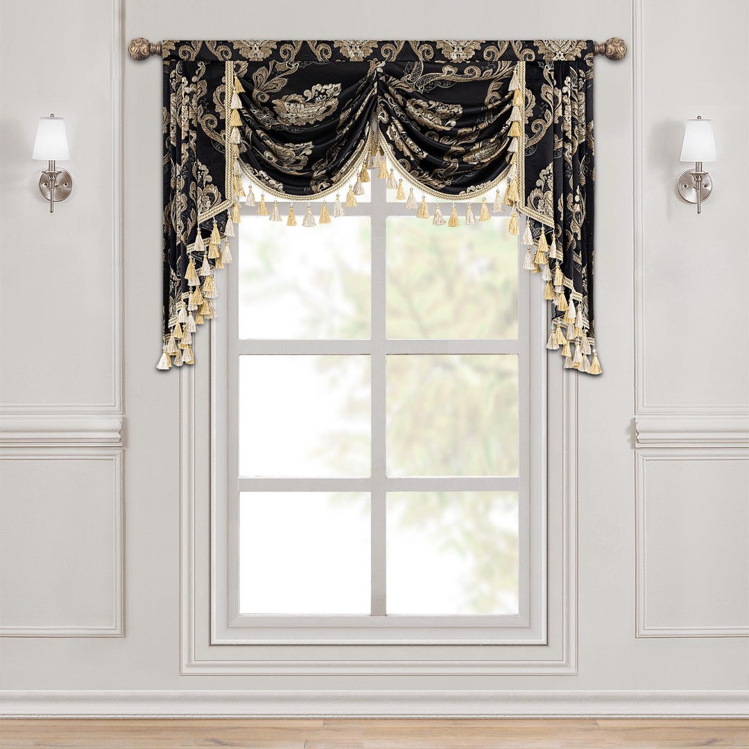 Municy Swag Valance Traditional Waterfall Valance for Windows Black ...