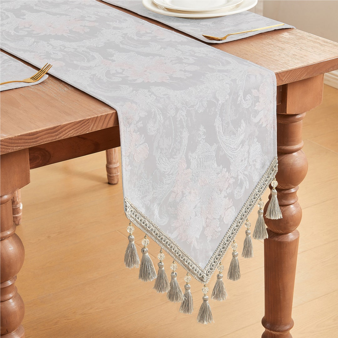 Oslo Table Runner Jacquard Table Runner With Tassels for Table ...