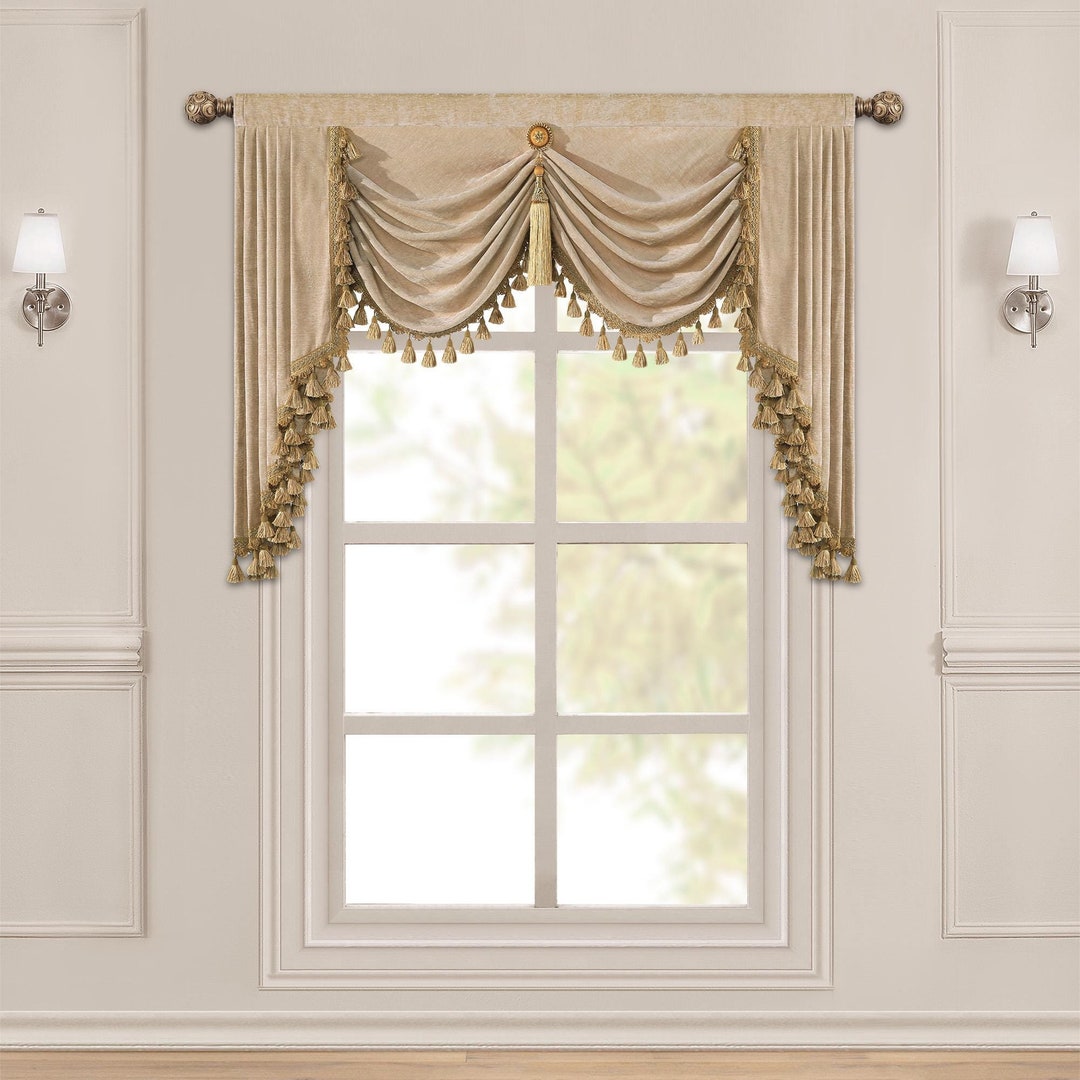 Beige Chenille Swag Valance- Traditional Waterfall Valance for Windows ...