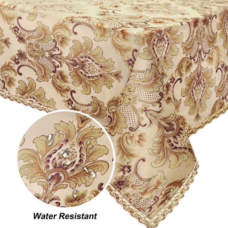Beige Opulent Table Cloth- Damask Tablecloth With Tassels for Table ...