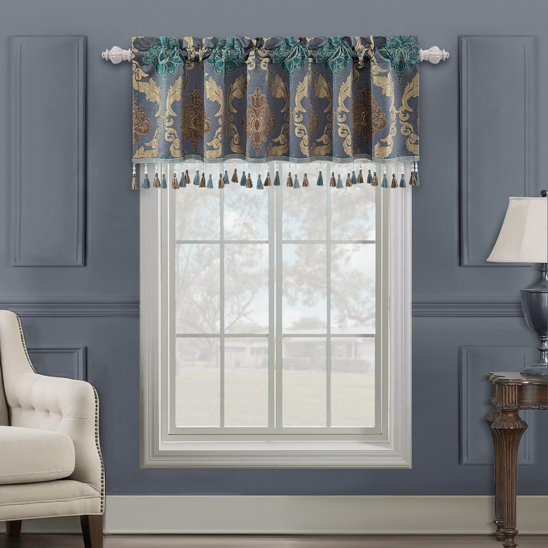 Peyton Valance Damask Valance for Windows Gray Blue Valance - Etsy